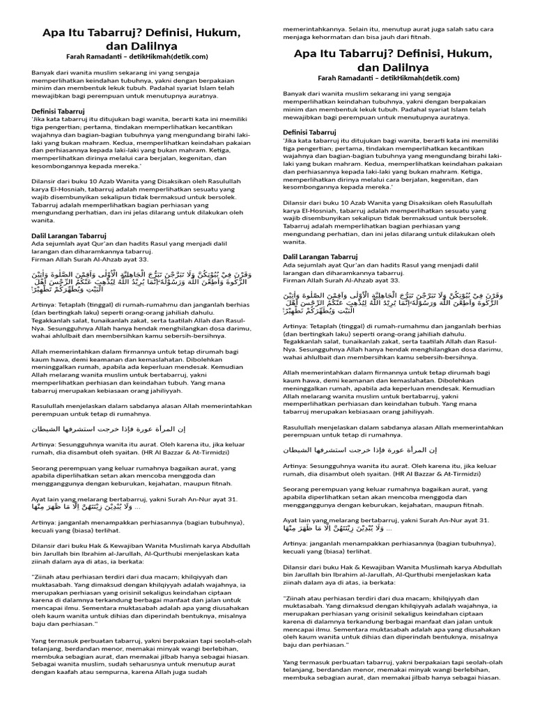 Apa Itu Tabarruj Keputrian Jumat 11 Oktober 2024 | PDF