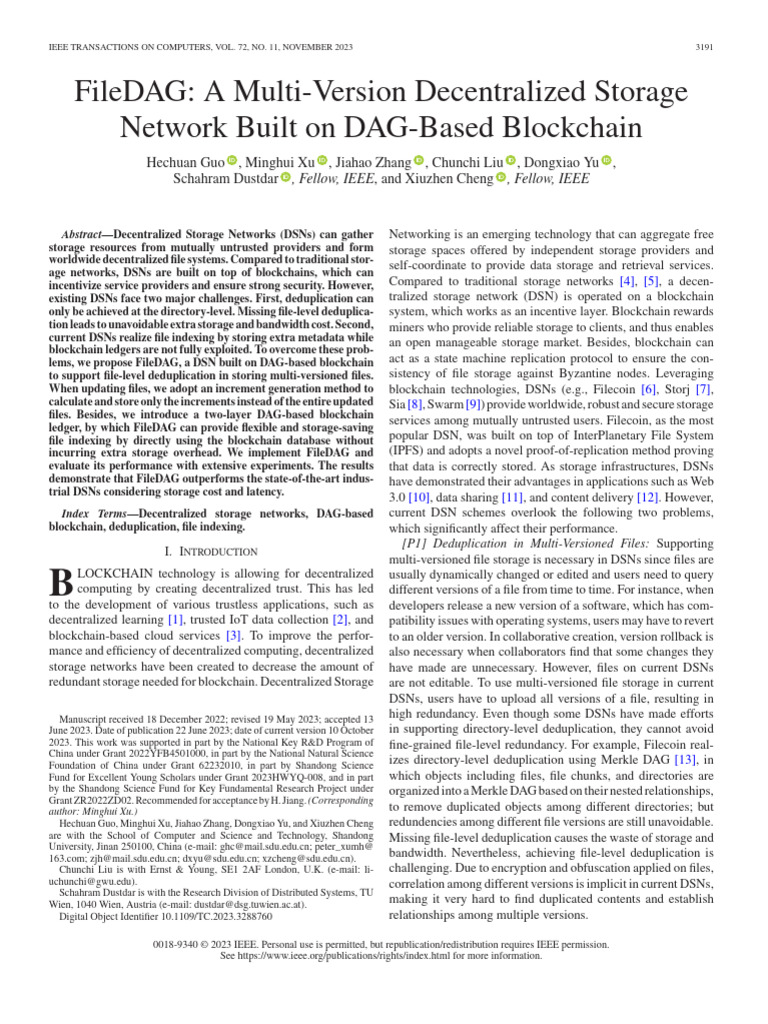 FileDAG A Multi-Version Decentralized Storage Network Built On DAG-Based Blockchain | PDF ...