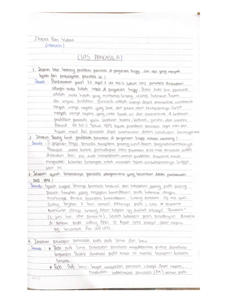 Uts Pancasila Zhafira Putri Yuditia 2410112071 | PDF