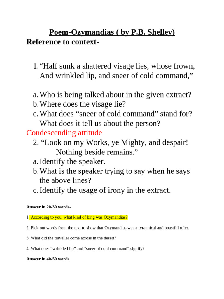 Poem-Ozymandias | PDF | Poetry