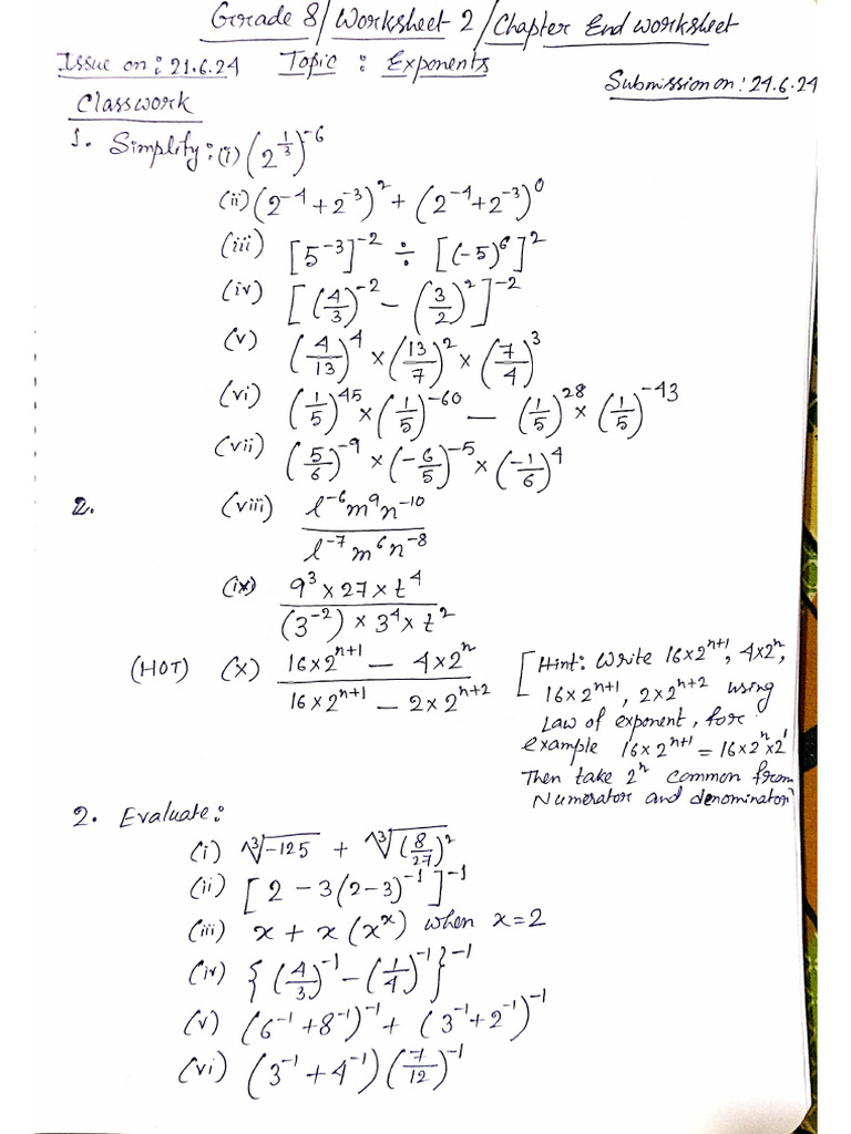 Grade 8 - Chapter End WS | PDF