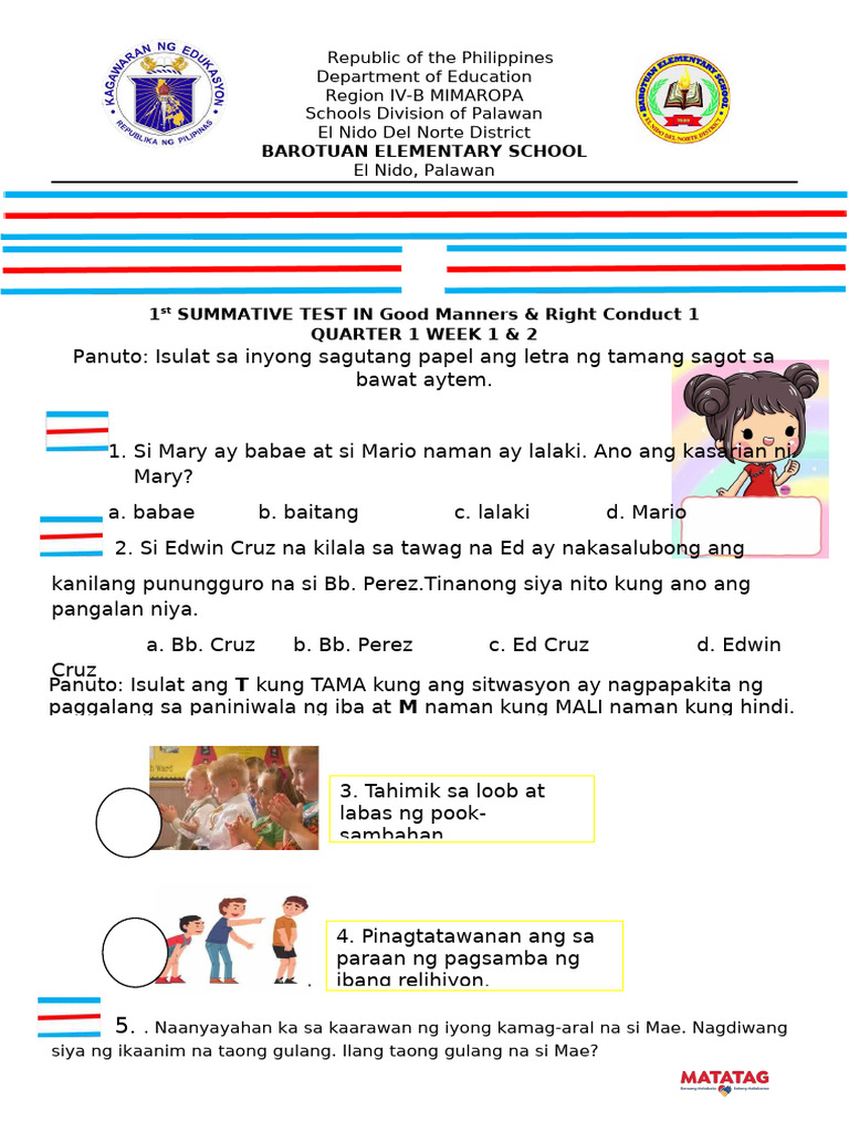 Q1 Summative Week1-2 GMRC | PDF