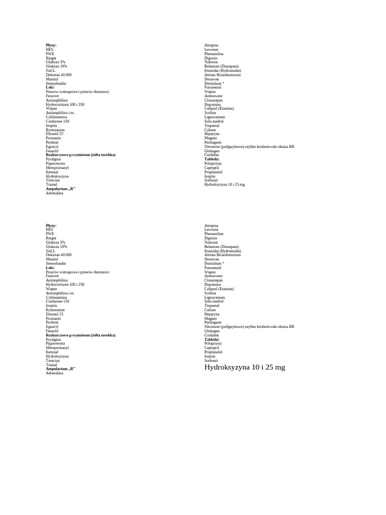 Płyny I Leki W Karetce Sciaga | PDF