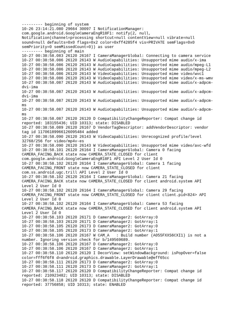 Camera Service Debug Log | PDF | System Software | Computing