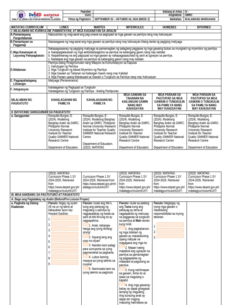 G4Q2W2 DLL GMRC Matatag | PDF