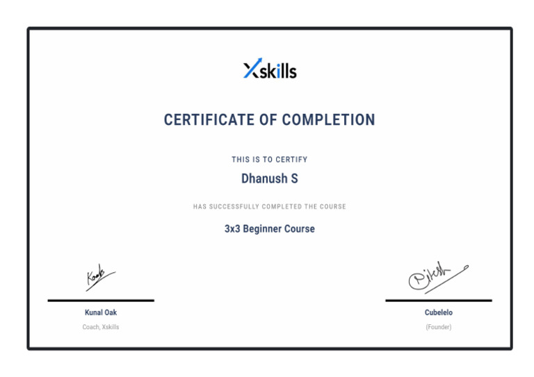 Certificate for 3x3 Beginner Course | PDF