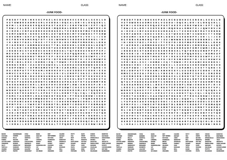 Word Search - Junk Food | PDF