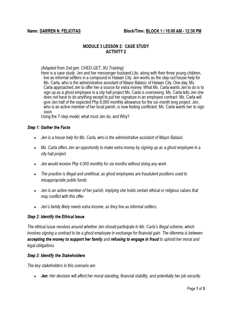 Module 3 Lesson 2 Actvity - FELICITAS | PDF | Integrity | Fraud