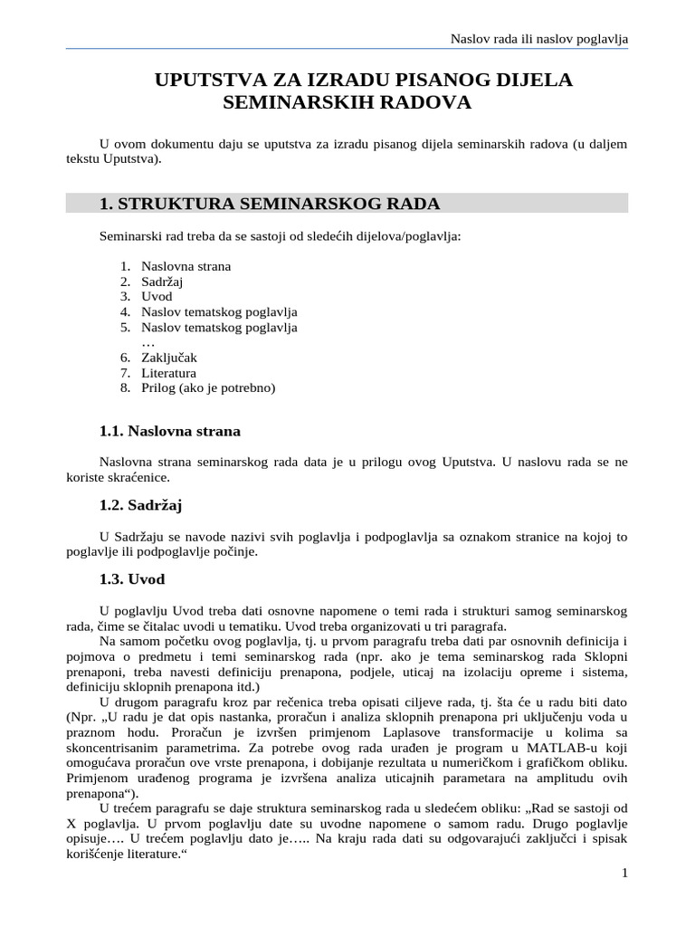 Uputstva Za Izradu Seminarskog Rada | PDF