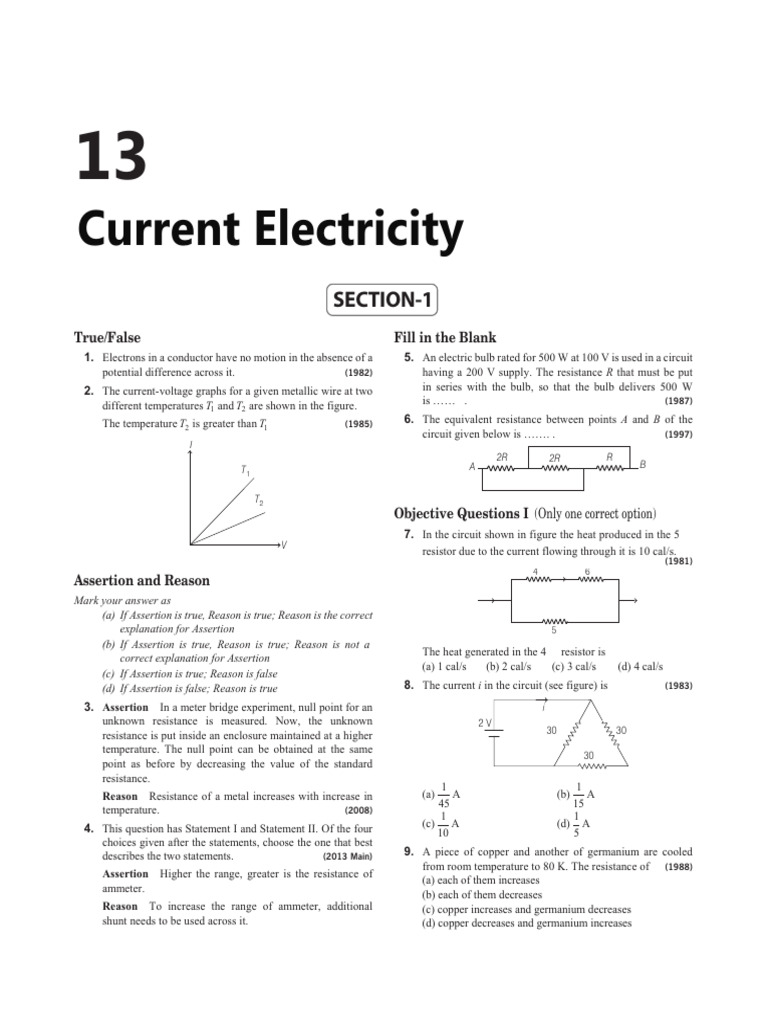 Current Electricity | PDF | Electrical Resistance And Conductance | Electrical Resistivity And ...