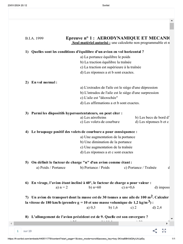 QCM Qerodynamique | PDF | Games & Activities | Science & Mathematics