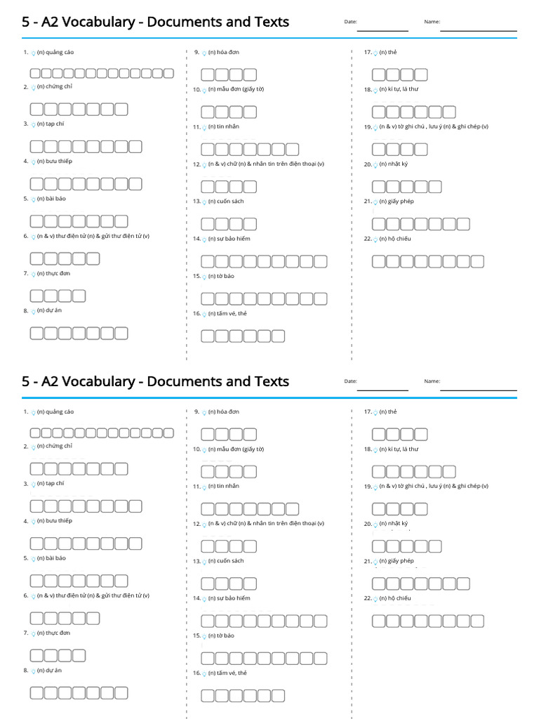 5 A2 Vocabulary Documents and Texts Anagram Fixed | PDF