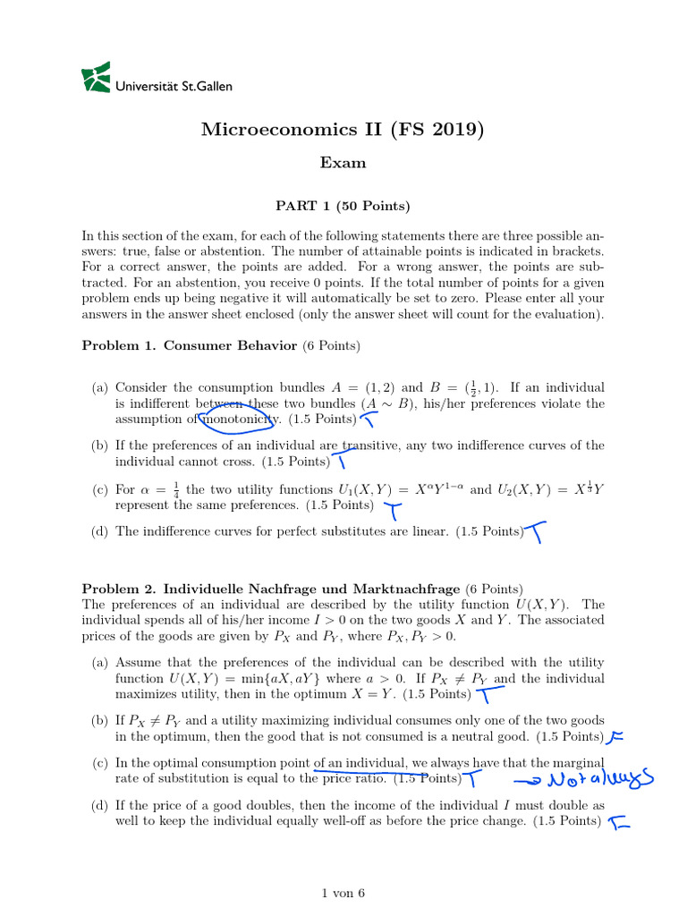 Exam 2019 | PDF | Utility | Economics