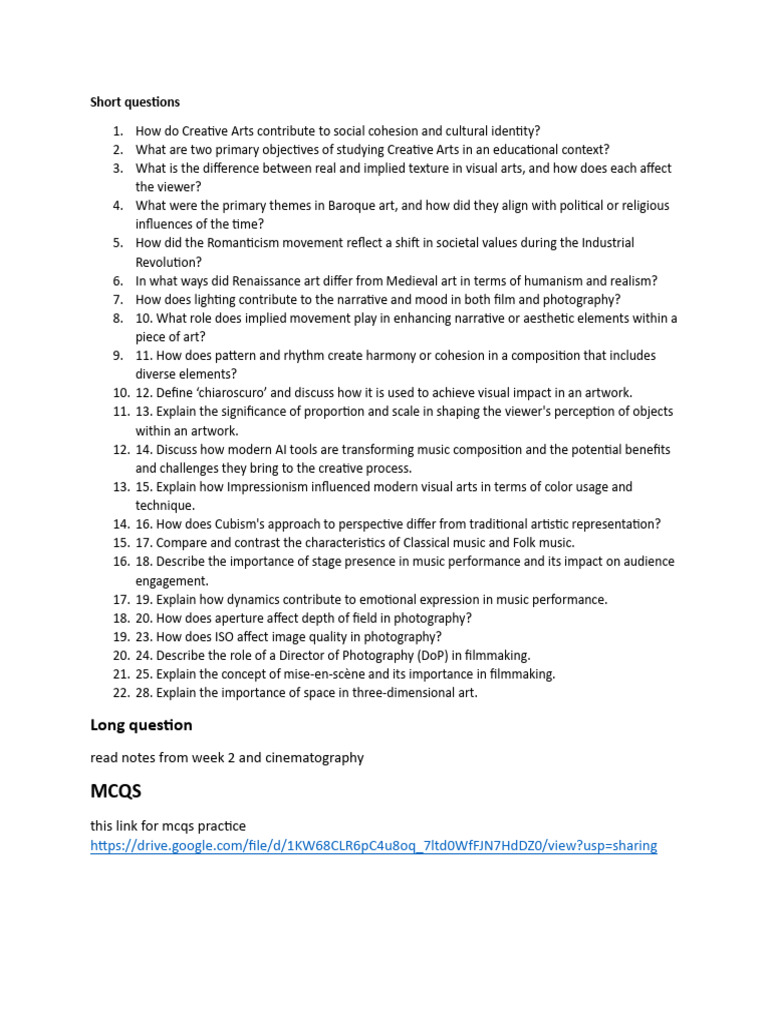 Creative Arts Study Guide | PDF