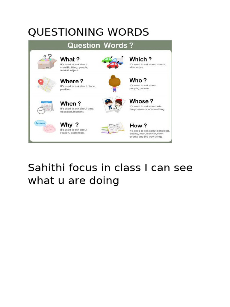 QUESTIONING WORDS (In Hindi) | PDF