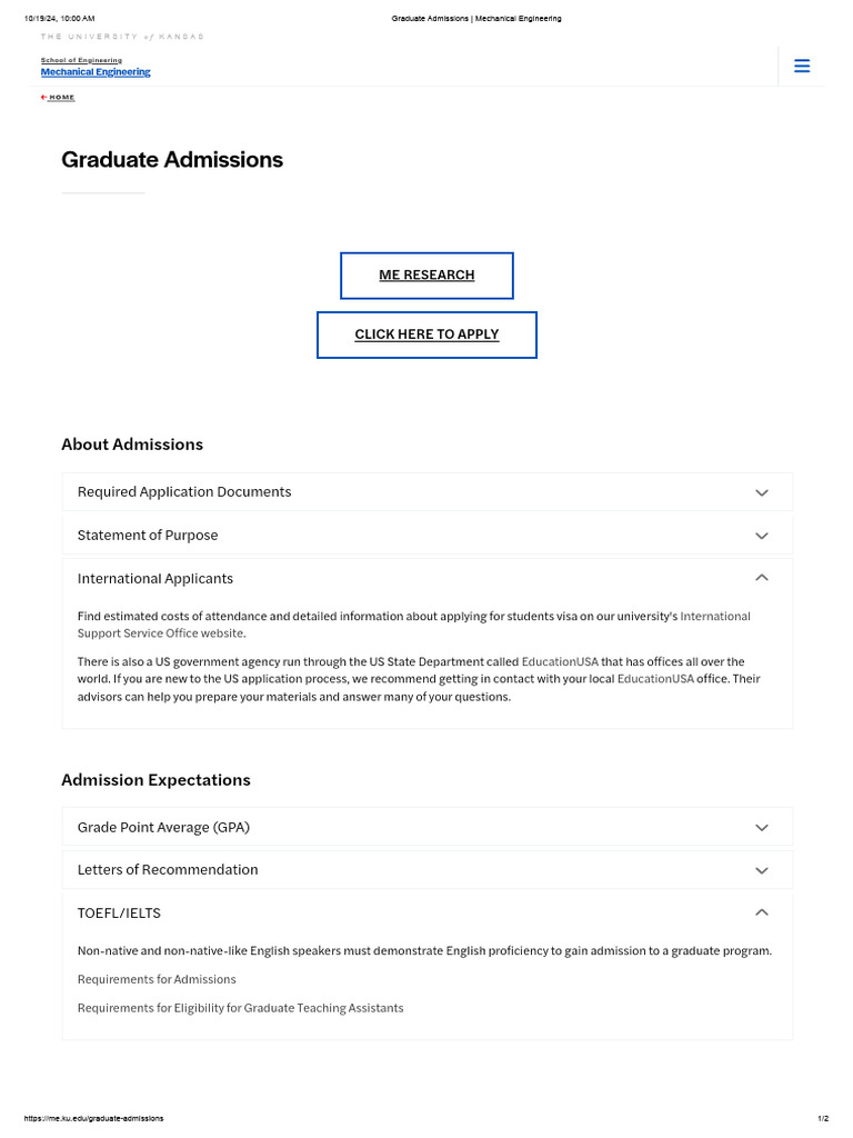 Graduate Admissions for Mechanical Engineering | PDF