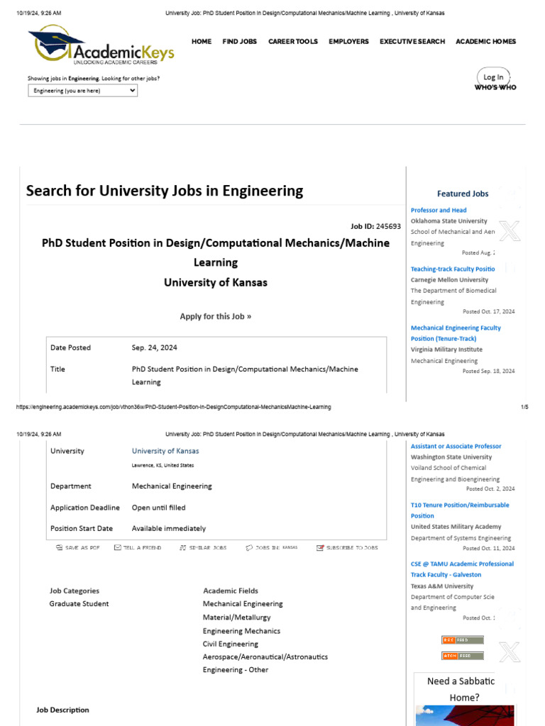 University Job - PHD Student Position University of Kansas | PDF ...