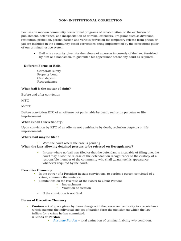 Non Institutional Correction | PDF | Probation | Pardon