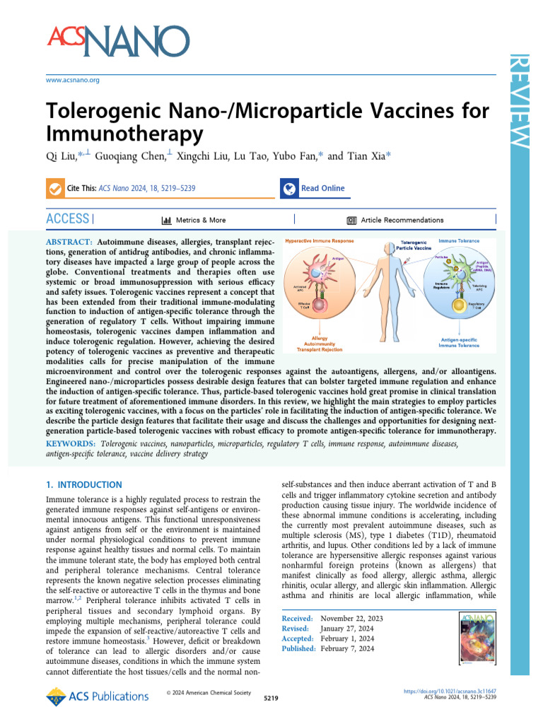 Tolerogenic Nano-/Microparticle Vaccines For Immunotherapy | PDF ...