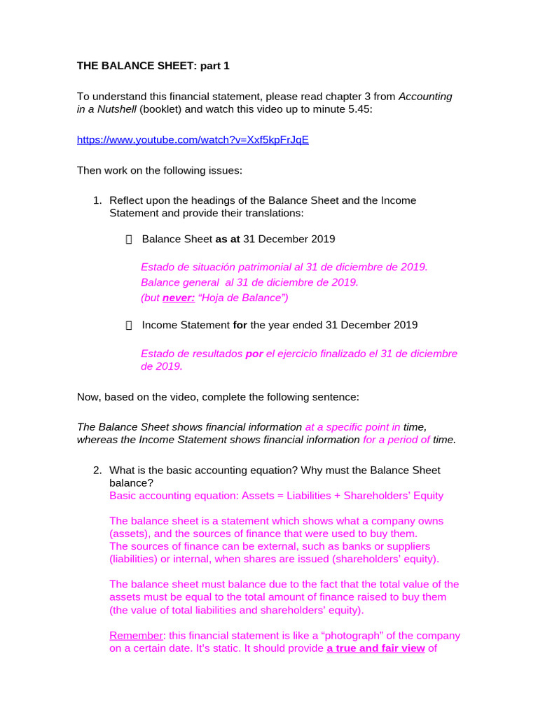 04 THE BALANCE SHEET PART 1 - key | PDF | Balance Sheet | Equity (Finance)