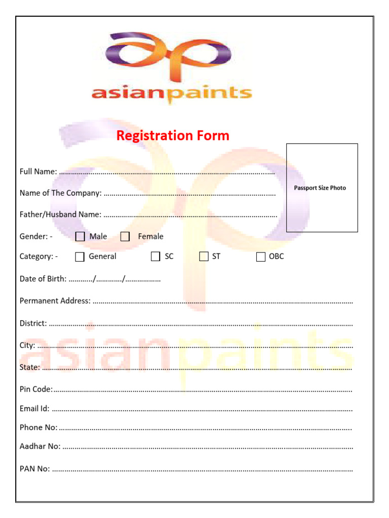 Asian Paints Registration Form. | PDF | Banking Technology | Payments