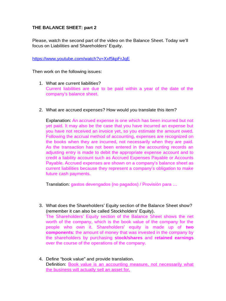 04 THE BALANCE SHEET PART 2 - key | PDF | Balance Sheet | Equity (Finance)