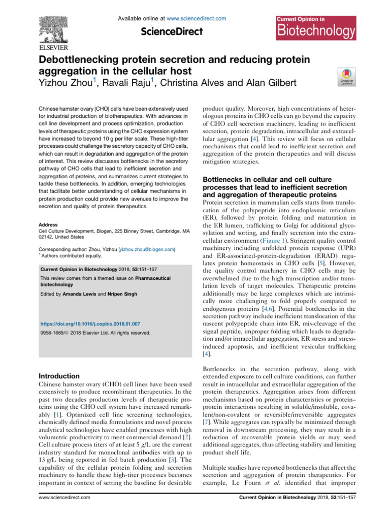 Debottlenecking Protein Secretion and Reducing Protein Aggregation in ...