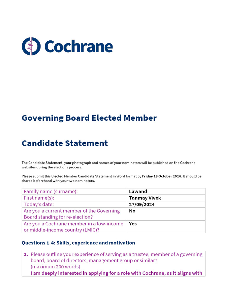 Elected Member Candidate Statement 2024 | PDF | Open Access | Usability