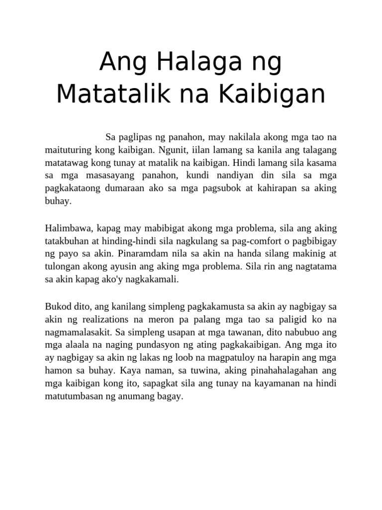 Ang Halaga NG Matatalik Na Kaibigan | PDF