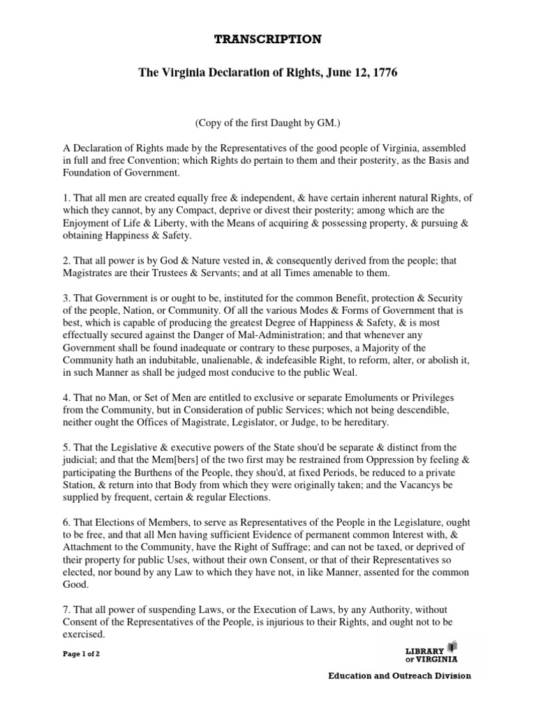 Virginia Declaration of Rights | PDF | Common Law | Public Law