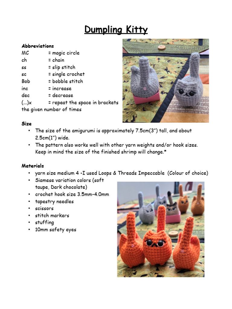 Dumpling Kitty SS | PDF | Crochet | Crafts