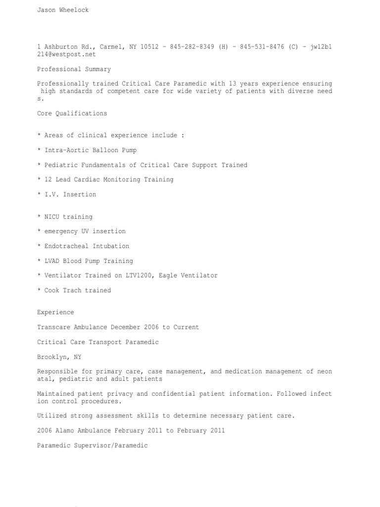 Critical Care Paramedic Profile | PDF | Paramedic | Incident Command System