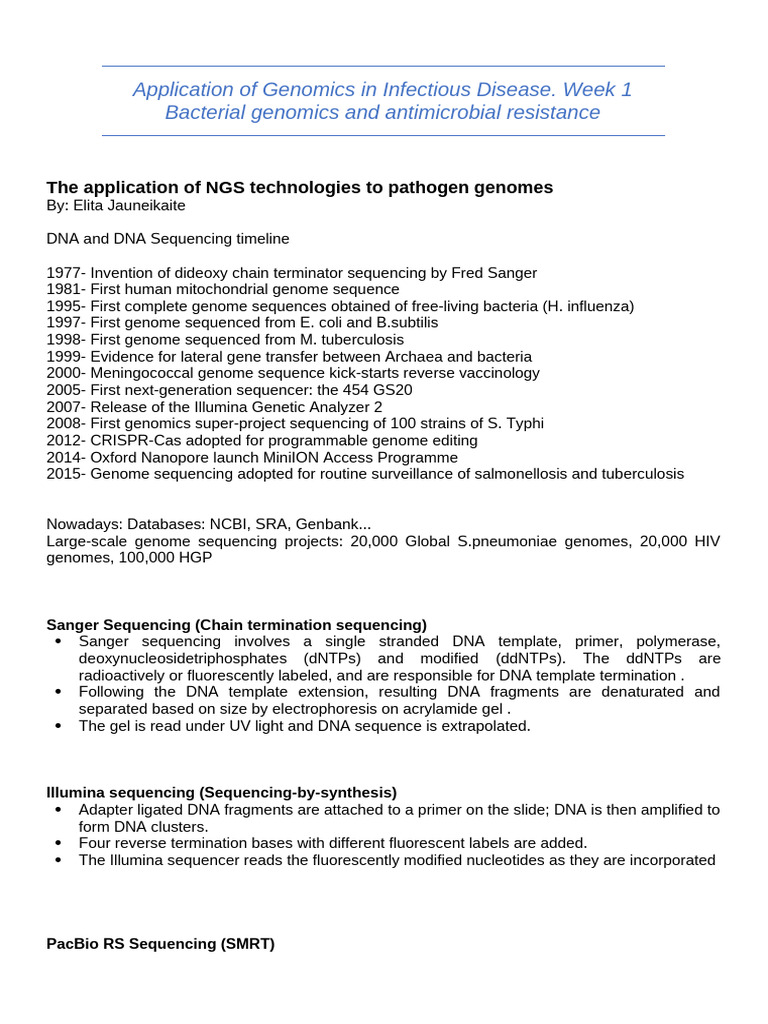 Application of NGS To Pathogen Genome | PDF | Dna Sequencing | Biochemistry