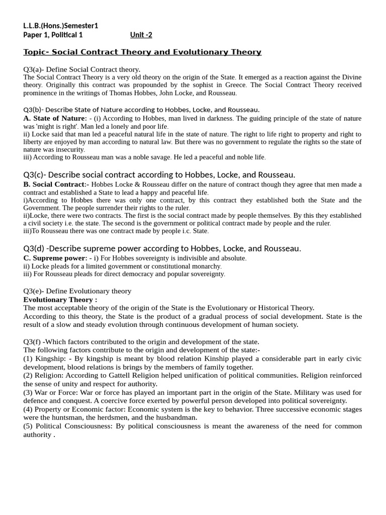 Political Science Unit 2 Q 3,4 | PDF | Social Contract | Individualism