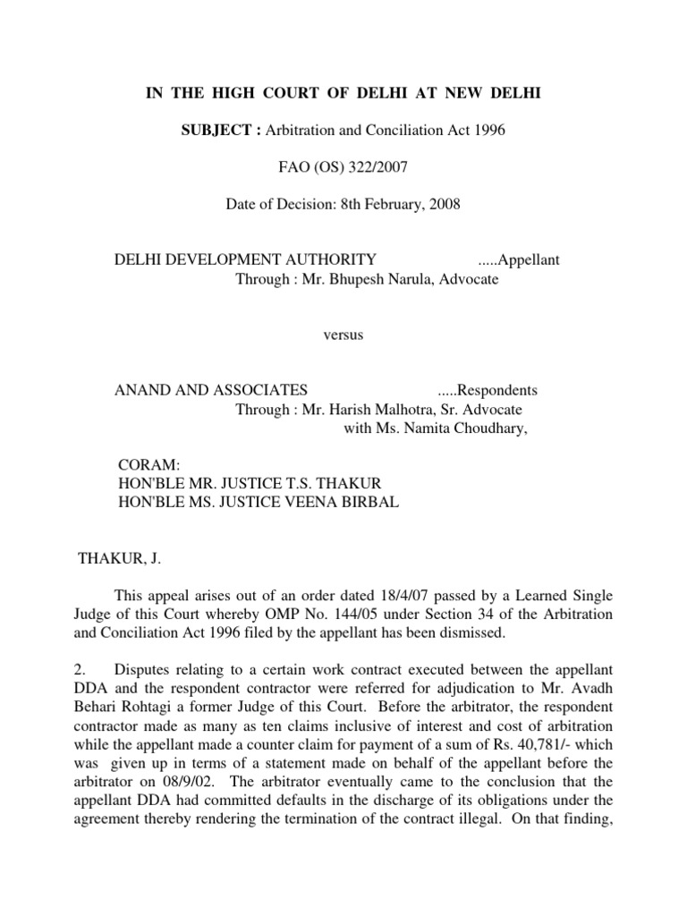 DDA vs. Anand & Associates | PDF | Arbitration | Jurisdiction