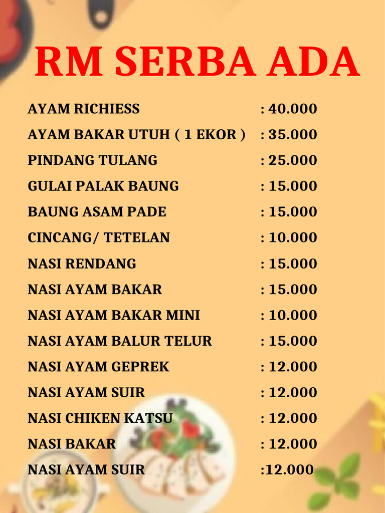 Menu RM Serba Ada Ikan Bakar | PDF