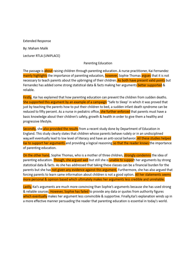 Maham Extended Response | PDF | Argument