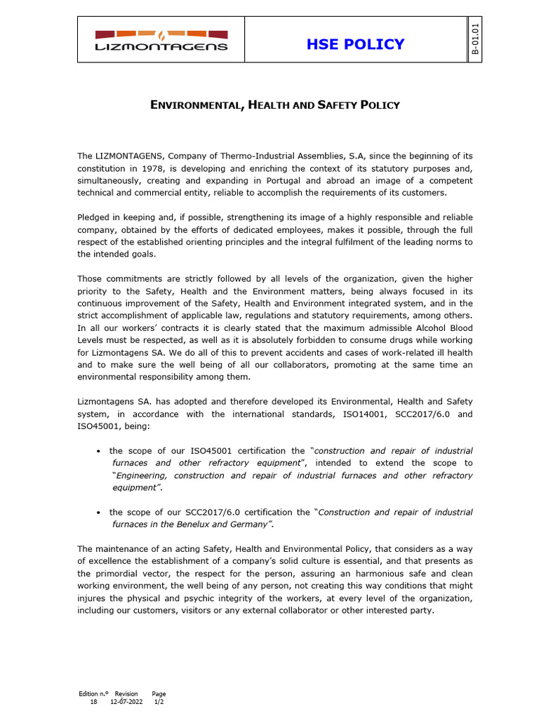 Safety Policy | PDF | Occupational Safety And Health | Safety