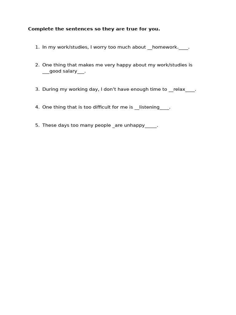 Complete The Sentences So They Are True For You | PDF | Career & Growth