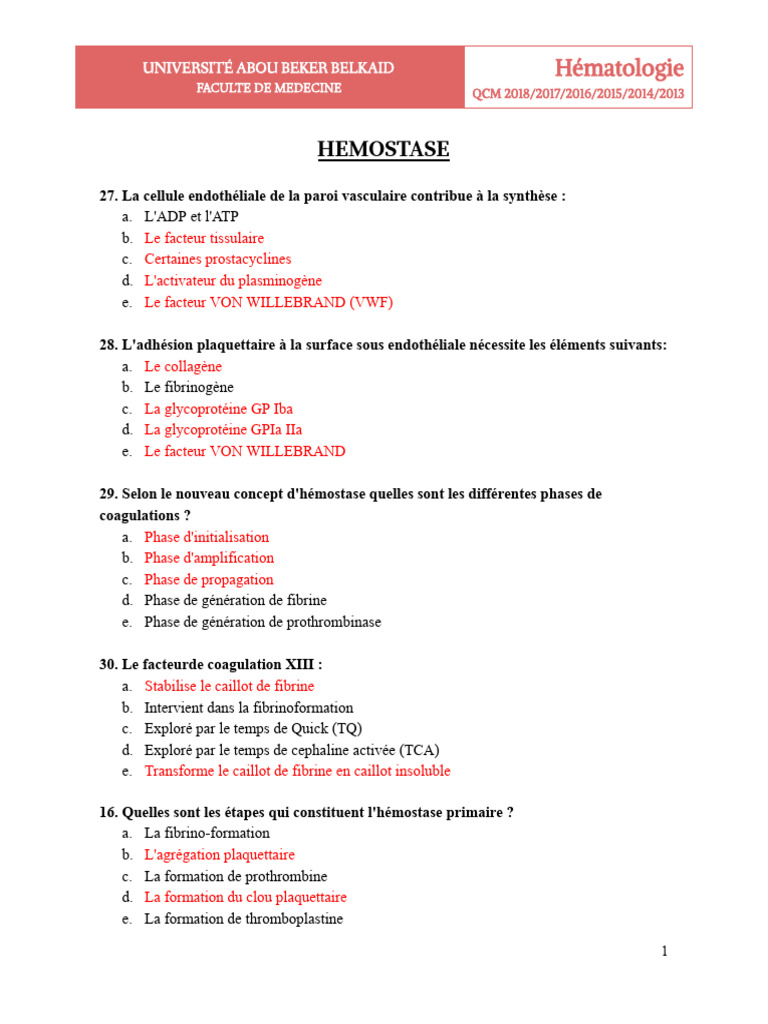 Hémostase et Coagulation: Concepts Clés | PDF | Coagulation | Thrombocyte