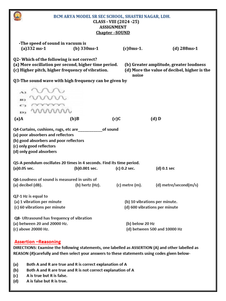 1338-C-27658-Class 8 Sound Assignment - 241012 - 154200 | PDF | Sound | Frequency
