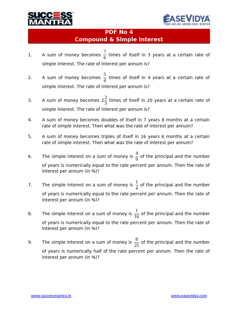 Compound & Simple Interest_Pdf No. 4 | PDF | Interest | Loans