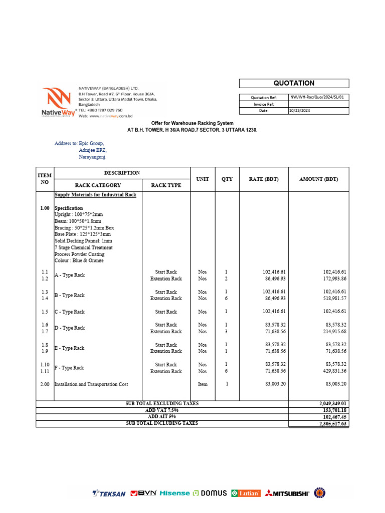 Warehouse Racking System - Boq | PDF