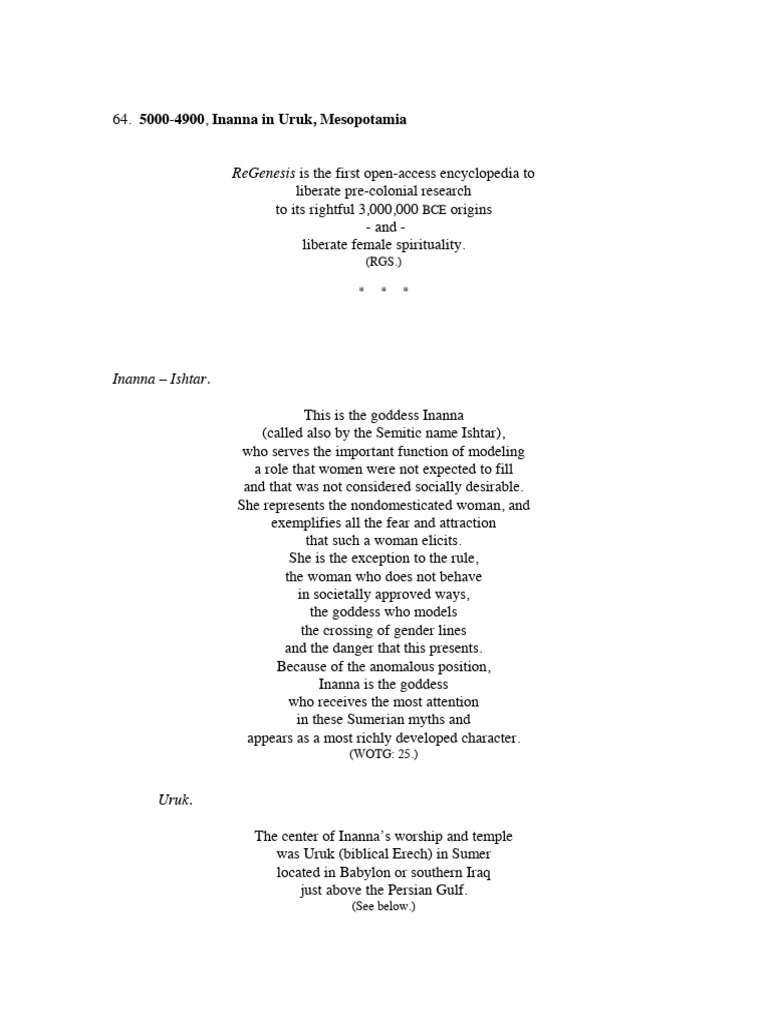 64 5000 4900 Inanna in Uruk Mesopotamia | PDF | Sumer | Mesopotamia