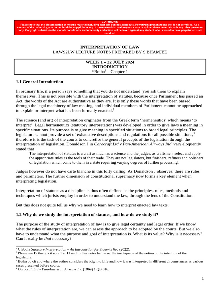 Interpretation of Statutes - SB NOTES - WEEK1 | PDF | Statutory ...
