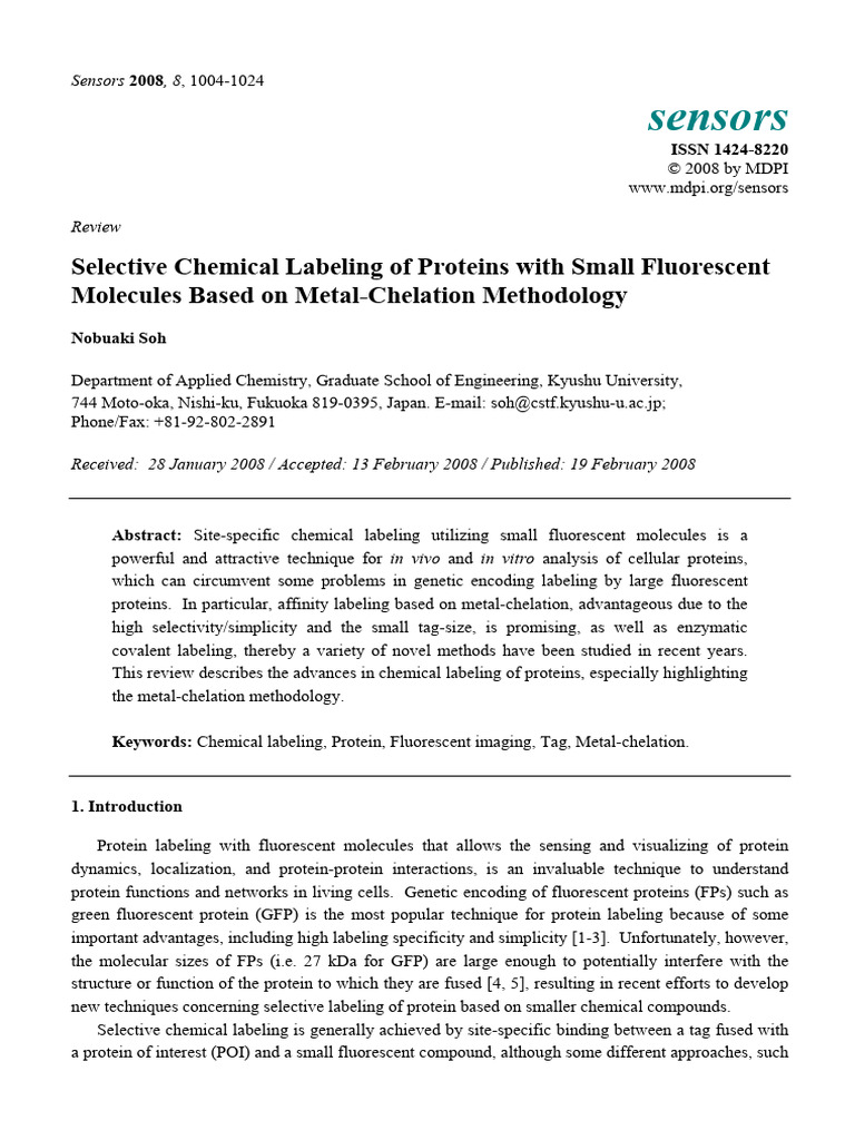 Sensors: Selective Chemical Labeling of Proteins With Small Fluorescent ...