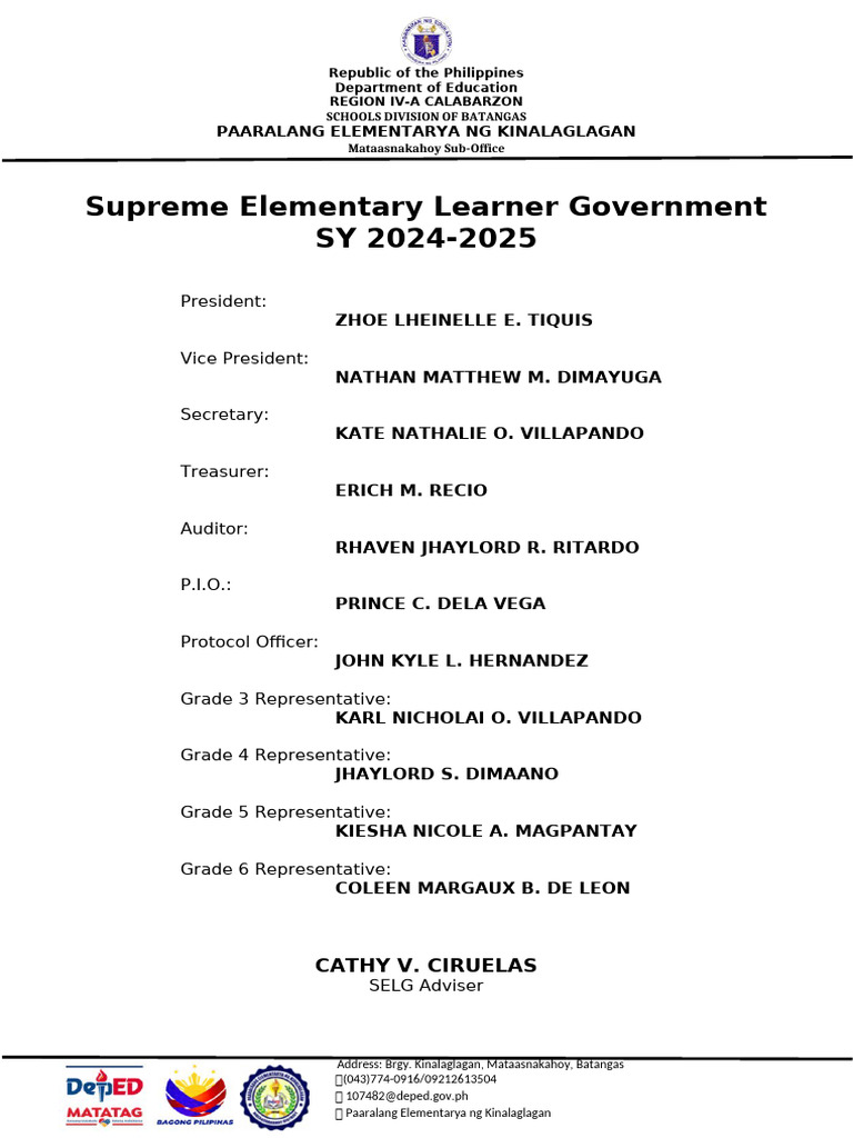 SELG and SPTA Officers SY 2024 2025 | PDF
