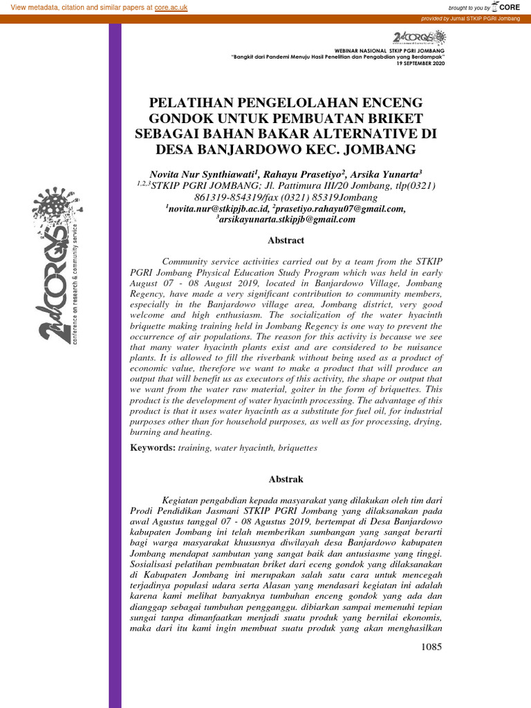 Pelatihan Briket Eceng Gondok Jombang | PDF