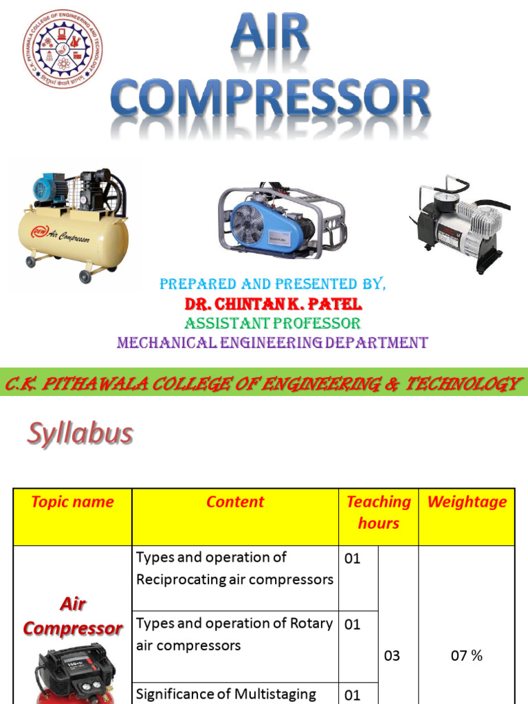 Air Compressor (BME-3110006) Class Note | PDF | Pump | Turbine