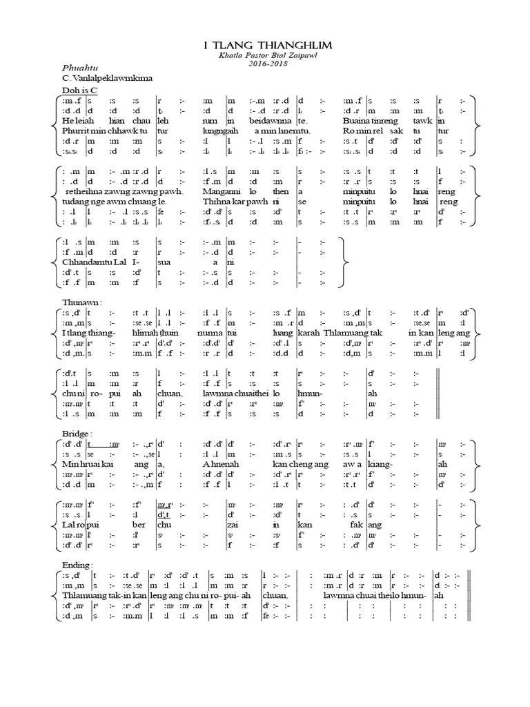 I Tlang Thianghlim - Khatla Pastor Bial Zaipawl | PDF